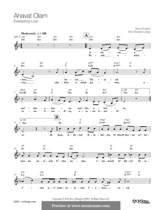 Ahavat Olam por S. Dropkin - Partituras on músicaNeo