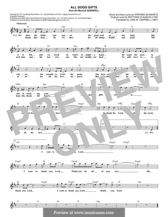 All Good Gifts (from Godspell) por S. Schwartz - Partituras on músicaNeo