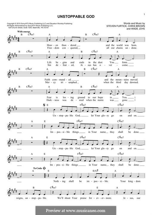 Unstoppable God por C. Brown, W. Joye, S. Furtick - Partituras on músicaNeo