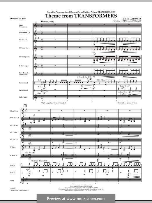 Theme from Transformers por S. Jablonsky - Partituras on músicaNeo