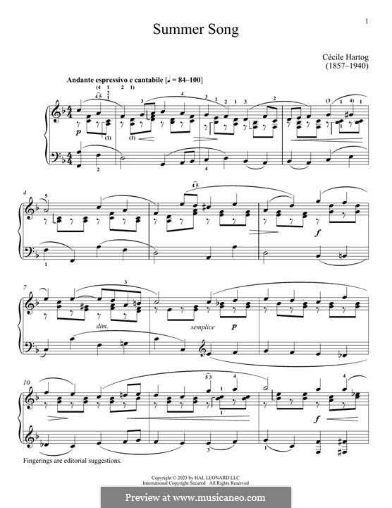 Summer Song por C. Hartog - Partituras on músicaNeo