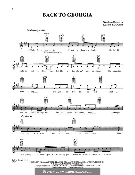 Back To Georgia por K. Loggins - Partituras on músicaNeo