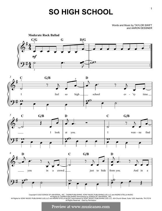 So High School (Taylor Swift) por A. Dessner - Partituras on músicaNeo