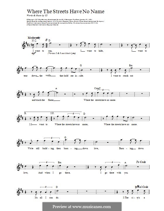 Where the Streets Have no Name por U2 - Partituras on músicaNeo