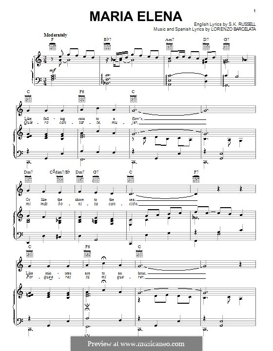 Maria Elena por L. Barcelata - Partituras on músicaNeo