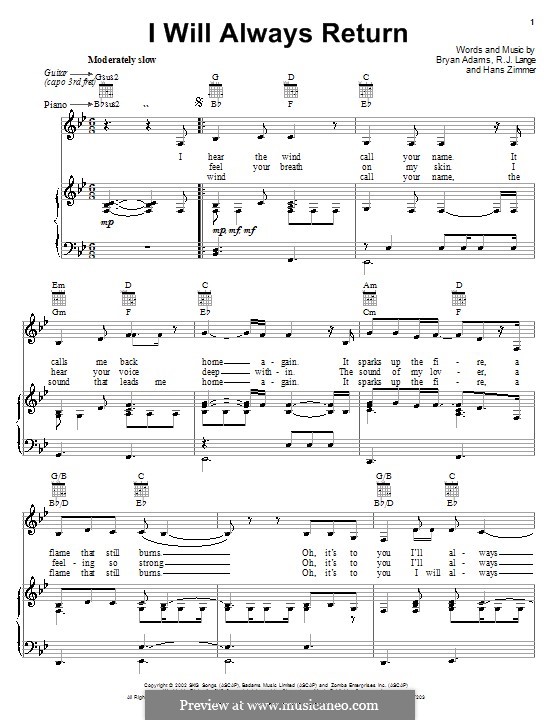 I Will Always Return por B. Adams, H. Zimmer, R.J. Lange em músicaNeo
