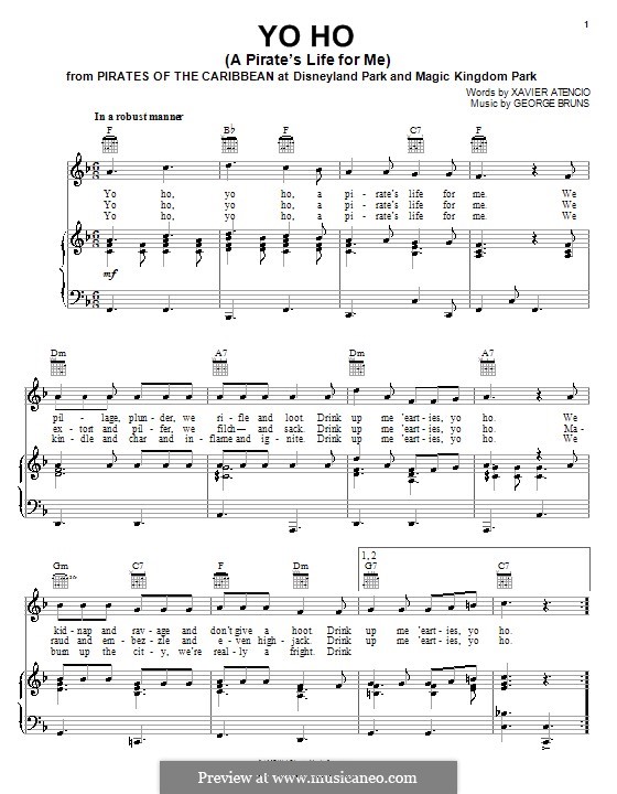 Yo Ho (A Pirate's Life for Me) por G. Bruns - Partituras on músicaNeo