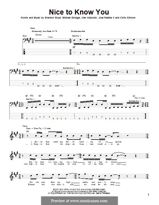 Nice to Know You (Incubus) por A. Katunich, B. Boyd, C. Kilmore, J ...