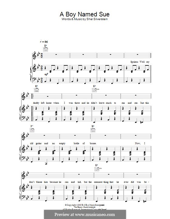 A Boy Named Sue (Johnny Cash) por S. Silverstein - Partituras on músicaNeo