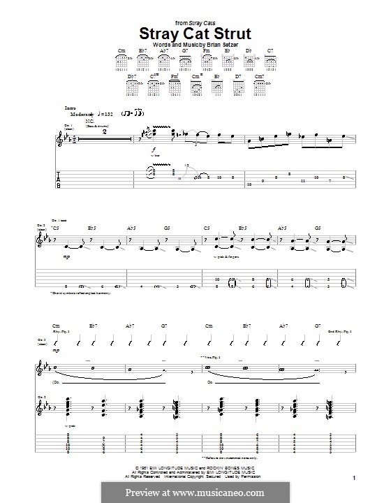 Stray Cat Strut (Stray Cats) por B. Setzer - Partituras on músicaNeo