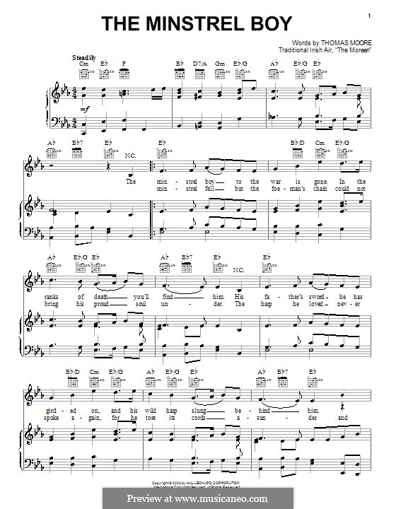 The Minstrel Boy (printable score) por folklore - Partituras on músicaNeo