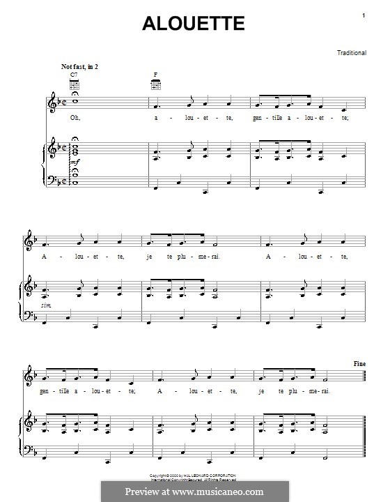 folklore: Alouette ноты на MusicaNeo