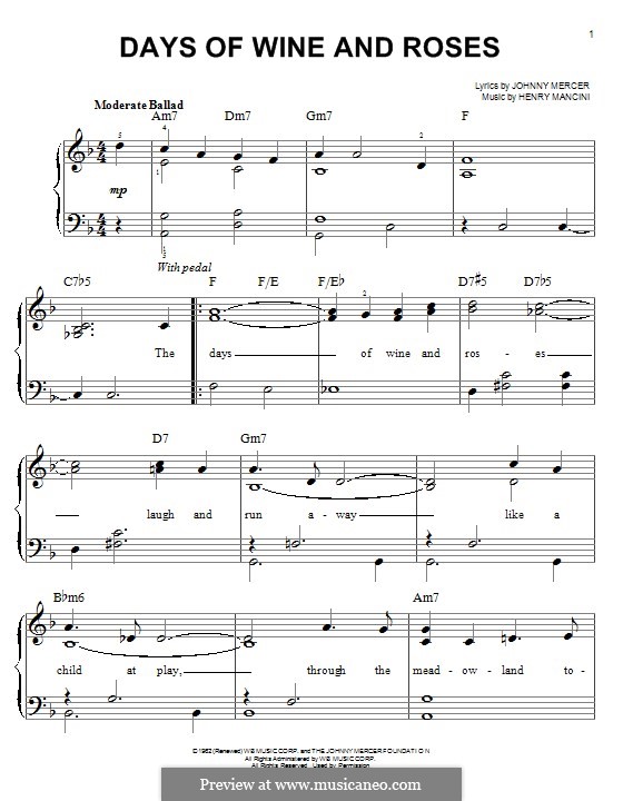 H Mancini Days Of Wine And Roses ноты на Musicaneo