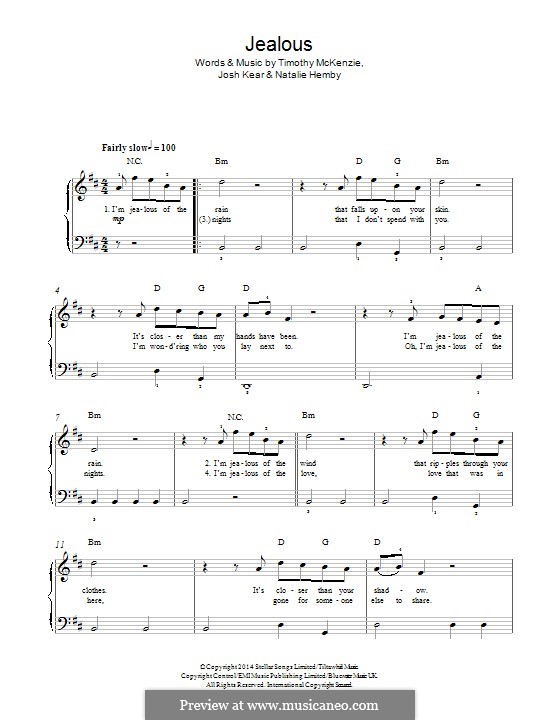 J. Kear, N. Hemby, T. McKenzie: Jealous (Labrinth) ноты на MusicaNeo