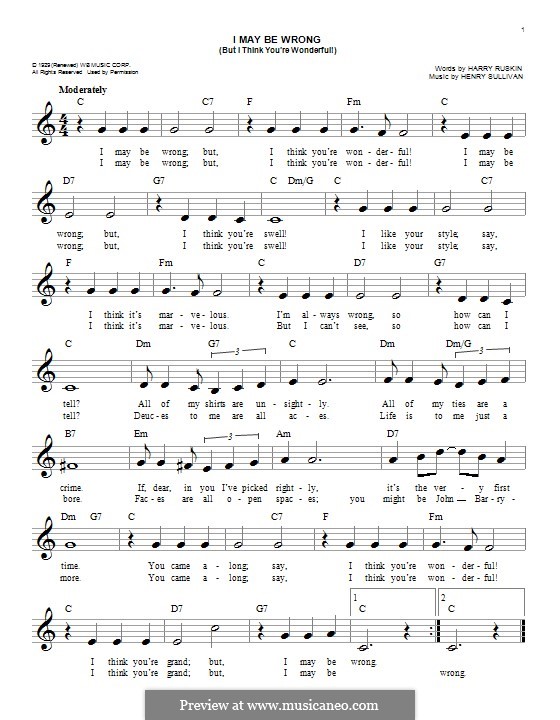 H. Sullivan: I May Be Wrong (But I Think You're Wonderful) на MusicaNeo