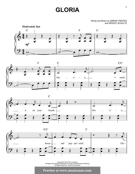 J. Fraites, W. Schultz: Gloria (The Lumineers) ноты на MusicaNeo