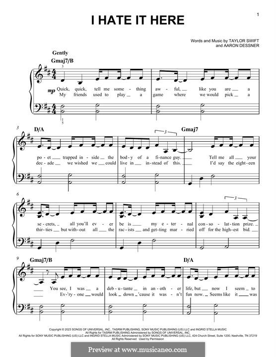 A. Dessner: I Hate It Here (Taylor Swift) ноты на MusicaNeo