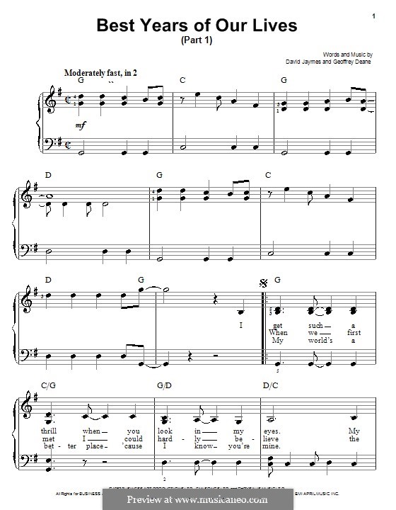 D. Jaymes, G. Deane: Best Years of Our Lives (from Shrek) ноты на MusicaNeo