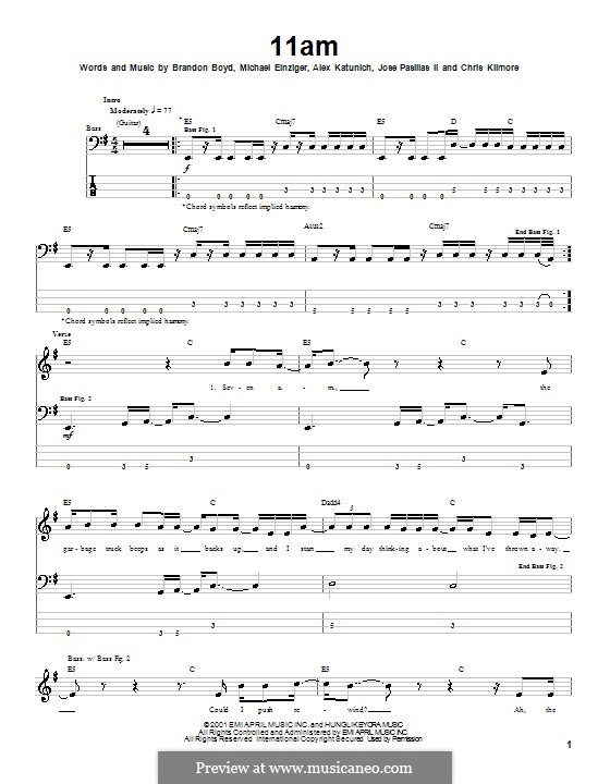 A. Katunich, B. Boyd, M. Einziger: 11am (Incubus) ноты на MusicaNeo
